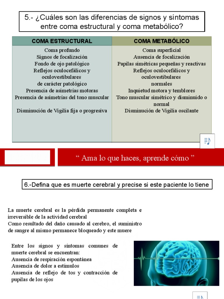 5.-¿Cuáles Son Las Diferencias de Signos y Síntomas Entre Coma Estructural y Coma Metabólico ...