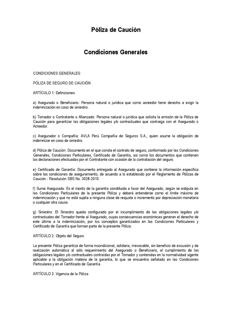 ANEXO Poliza-de-caución-AVLA-Perú | PDF | Póliza de seguros | Seguro