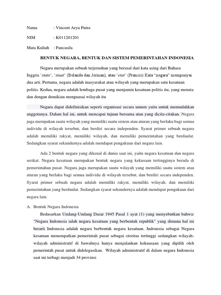 Bentuk Negara Bentuk Dan Sistem Pemerintahan Indonesia Pdf