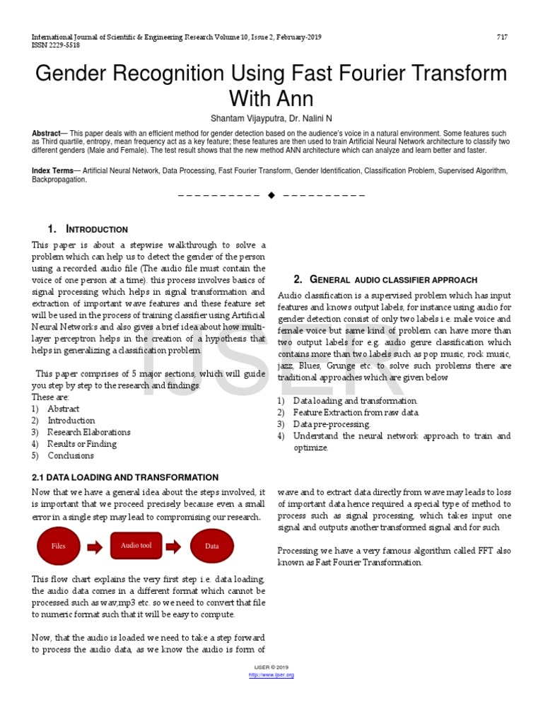 Gender Recognition Using Fast Fourier Transform With Ann Pdf Mean Applied Mathematics