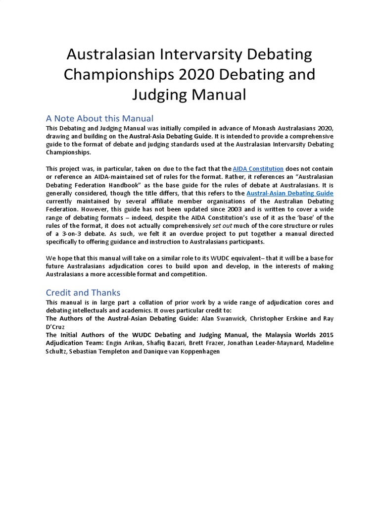 Australasian Debating Manual 2020 | PDF | Argument | Persuasion