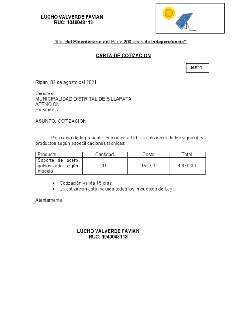 Carta de Cotizacion | PDF