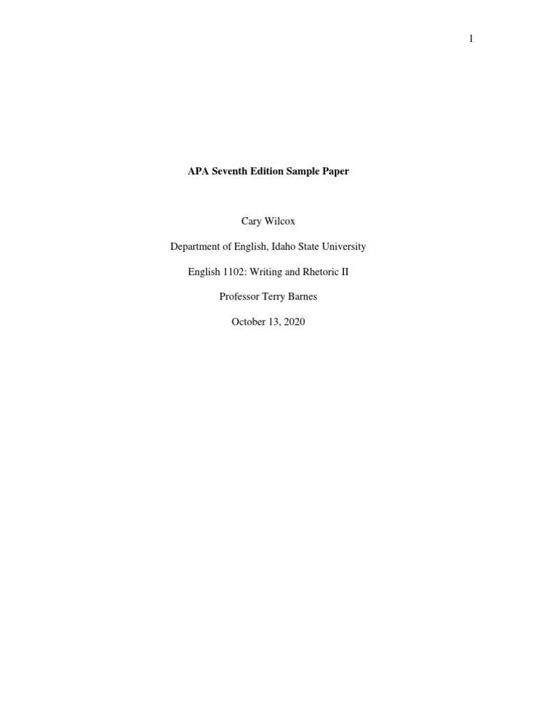 APA Seventh Edition Sample Paper | PDF | Citation | Apa Style