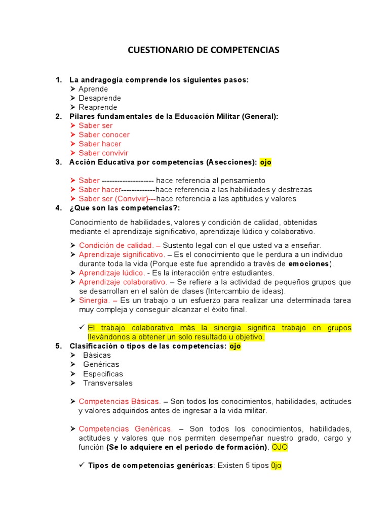Cuestionario de Competencias | PDF | Aprendizaje | Plan de estudios