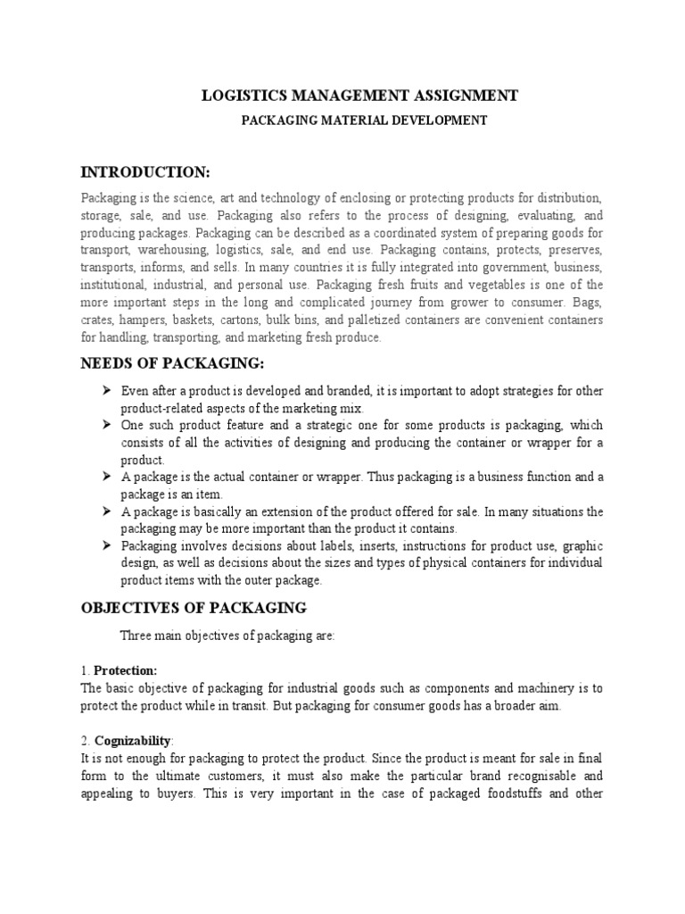 Logistics Management Assignment-Gopalakrishnan.p | PDF | Packaging And Labeling | Brand