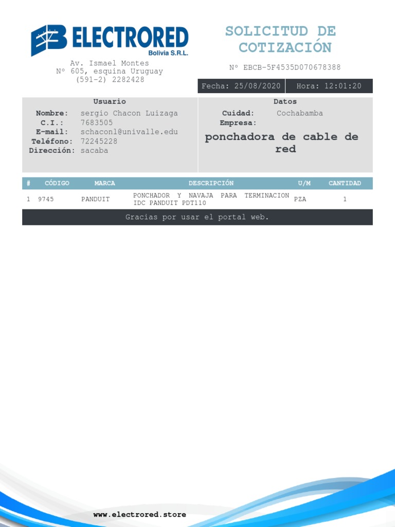 Solicitud de Cotización para Ponchador IDC | PDF