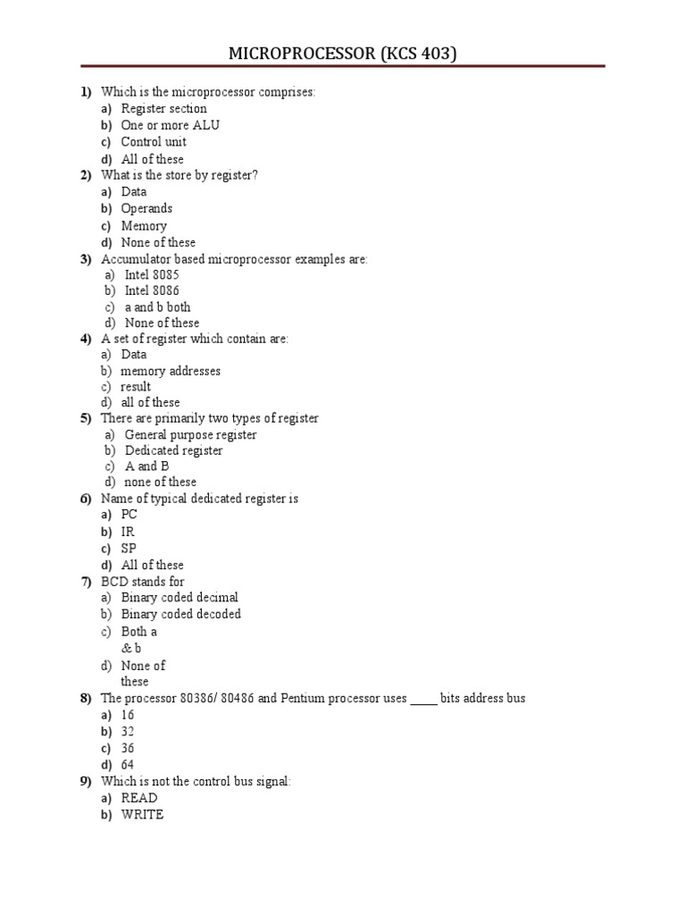 Microprocessor (KCS-403) Question Bank | PDF | Central Processing Unit | Electronic Design