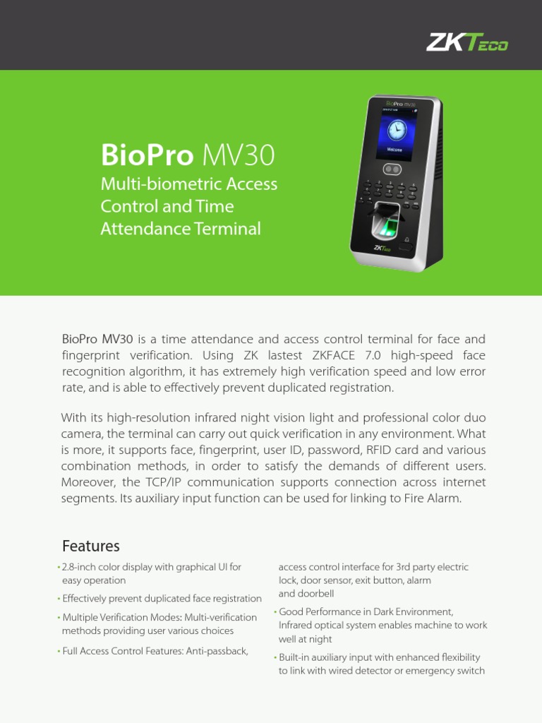 Biopro Mv30: Multi-Biometric Access Control and Time Attendance ...