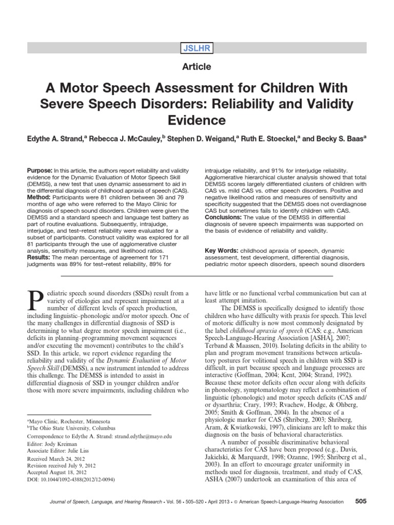 Dynamic Motor Speech Assessment for CAS | PDF | Validity (Statistics ...