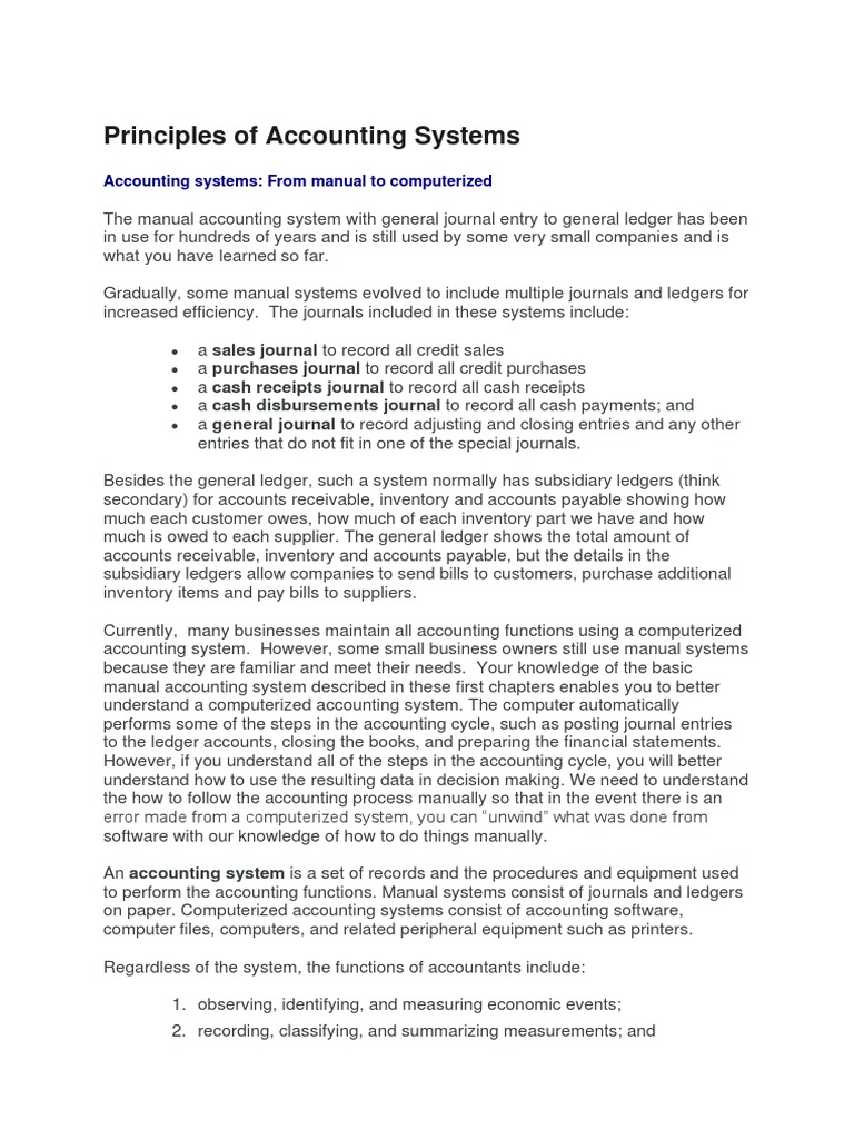 Principles of Accounting Systems | PDF | Accounting | Receipt