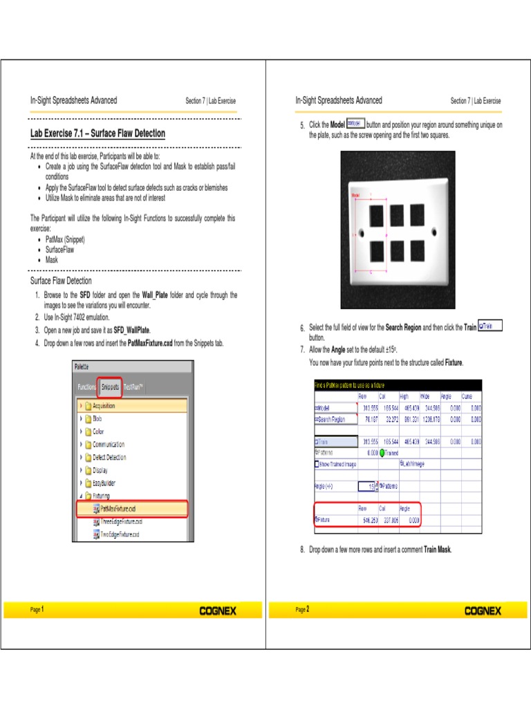 Lab Exercise 7.1 - Surface Flaw Detection: In-Sight Spreadsheets Advanced In-Sight Spreadsheets ...