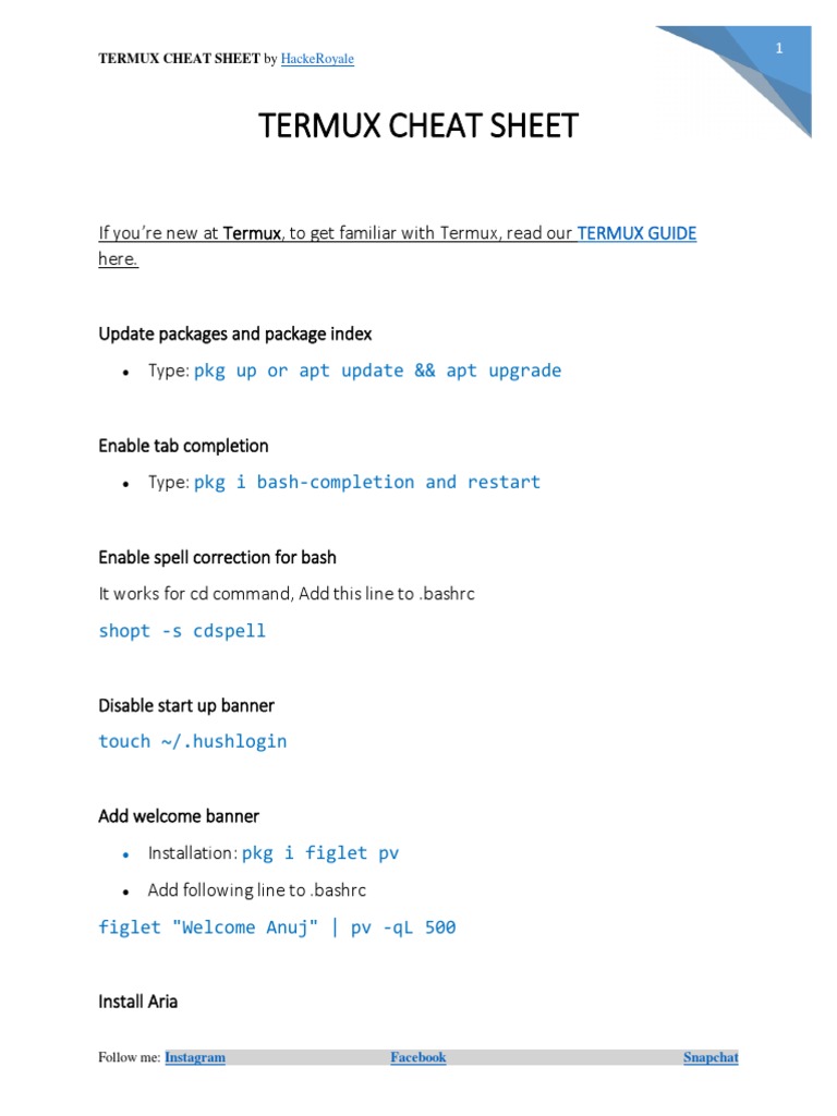 Termux Cheat Sheet: PKG Up or Apt Update && Apt Upgrade | PDF ...