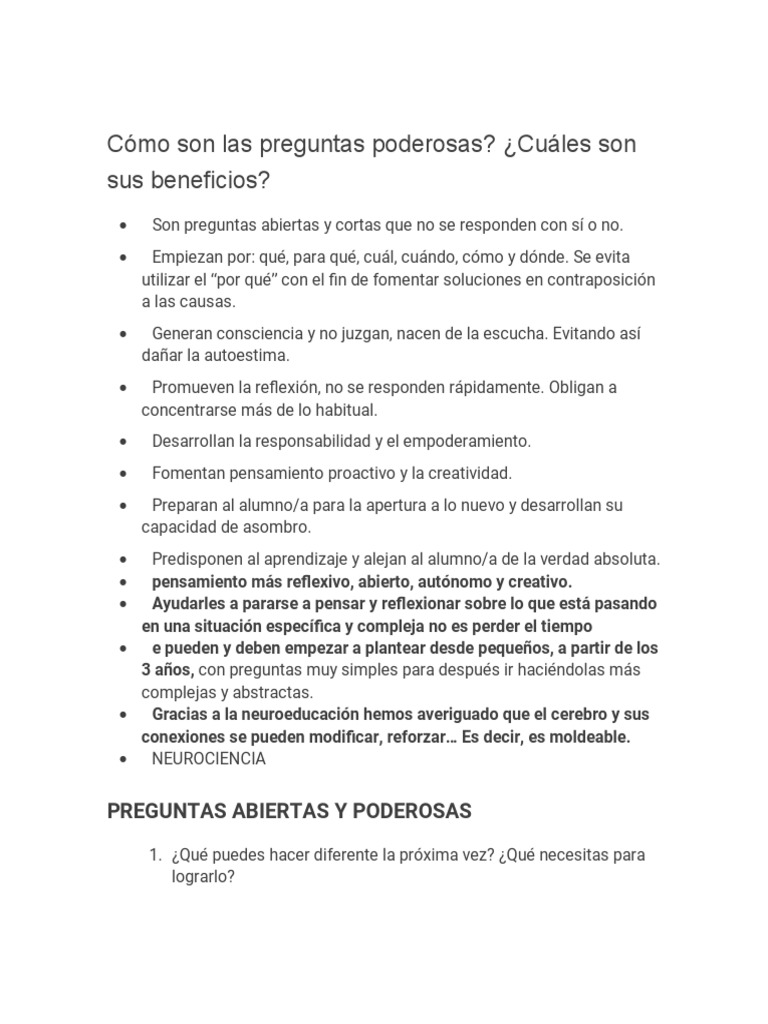 Cómo Son Las Preguntas Poderosas | PDF