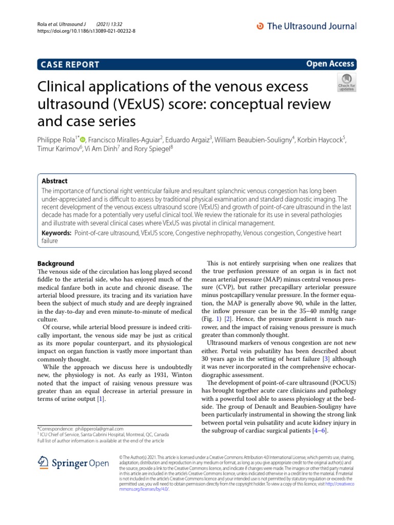 Clinical Applications of The Venous Excess Ultrasound (Vexus) Score ...