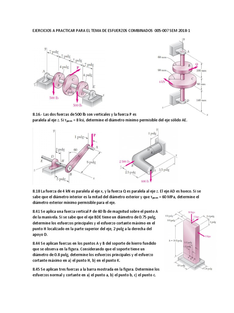 Ejercicios Tema de Esfuerzos Combinados 3re Parcial | PDF