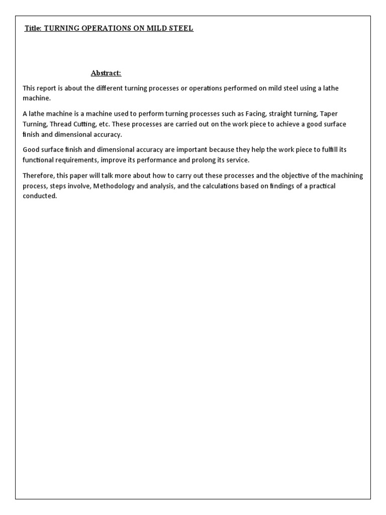 Title Lathe Machine Report | PDF | Machining | Mechanical Engineering