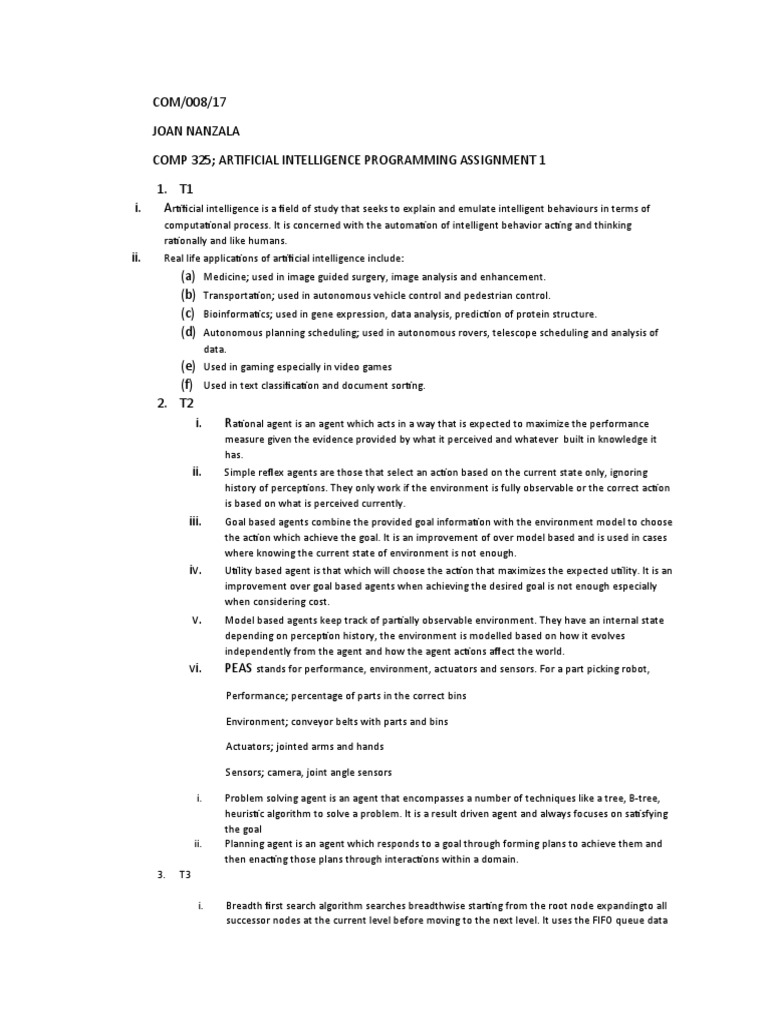 COM/008/17 Joan Nanzala Comp 325 Artificial Intelligence Programming ...