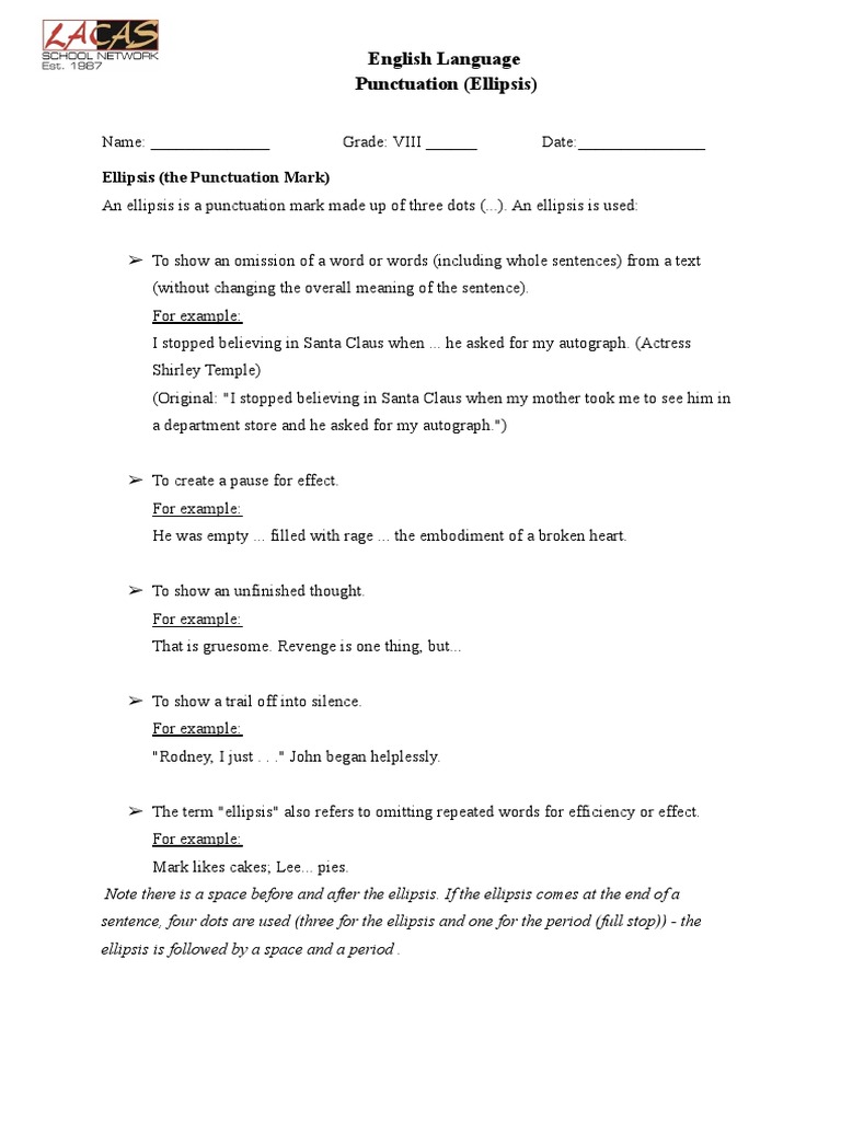 Ellipsis (The Punctuation Mark) | PDF | Ellipsis | Language Mechanics