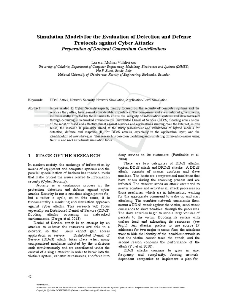 Simulation Models For The Evaluation of Detection and Defense Protocols Against Cyber Attacks ...