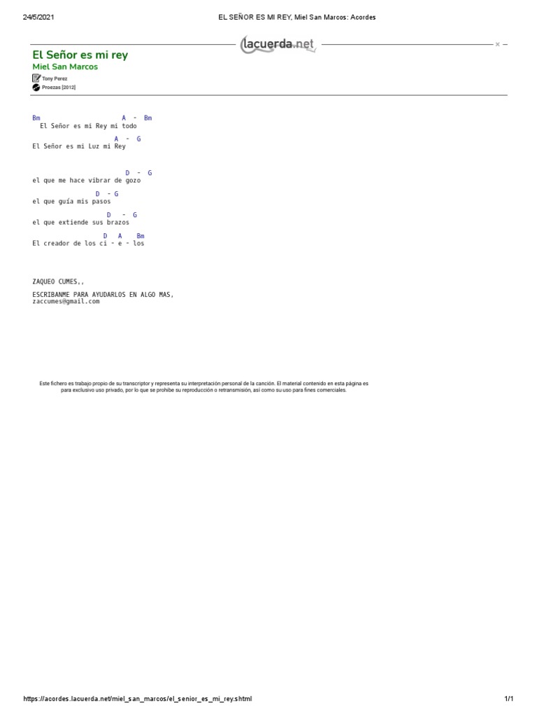 El Señor Es Mi Rey, Miel San Marcos - Acordes | PDF