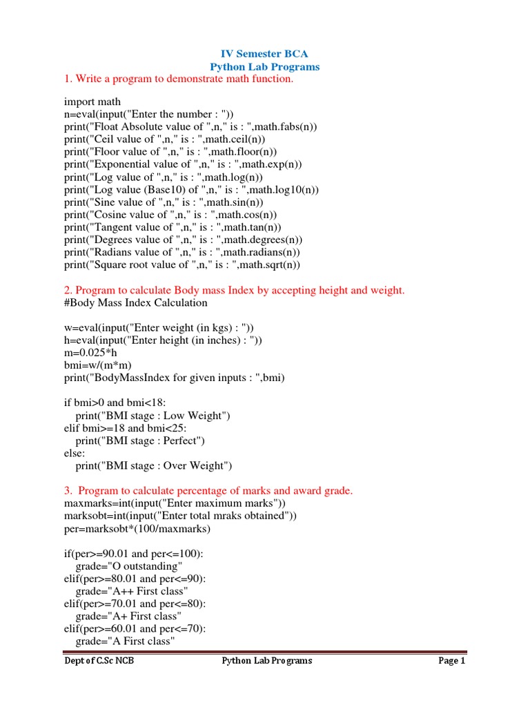 Python Lab Programs | PDF | Matrix (Mathematics) | Trigonometric Functions