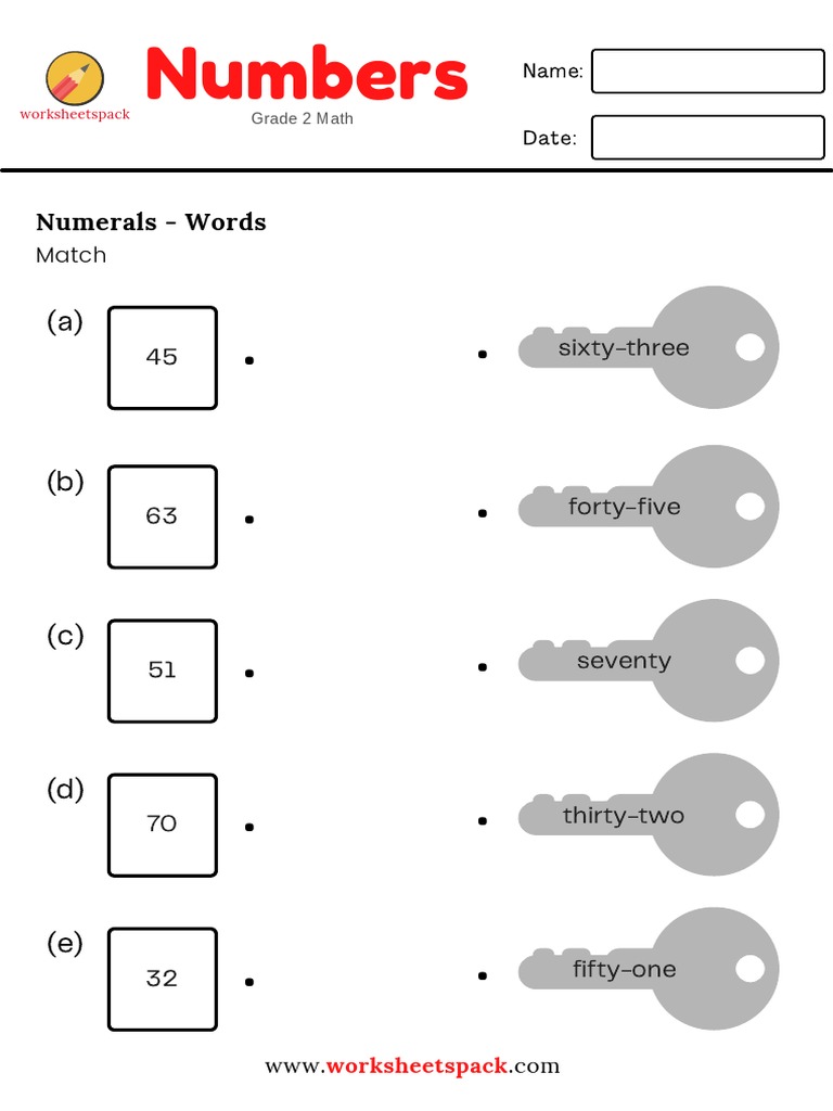 Matching Numbers To Words Worksheets | PDF