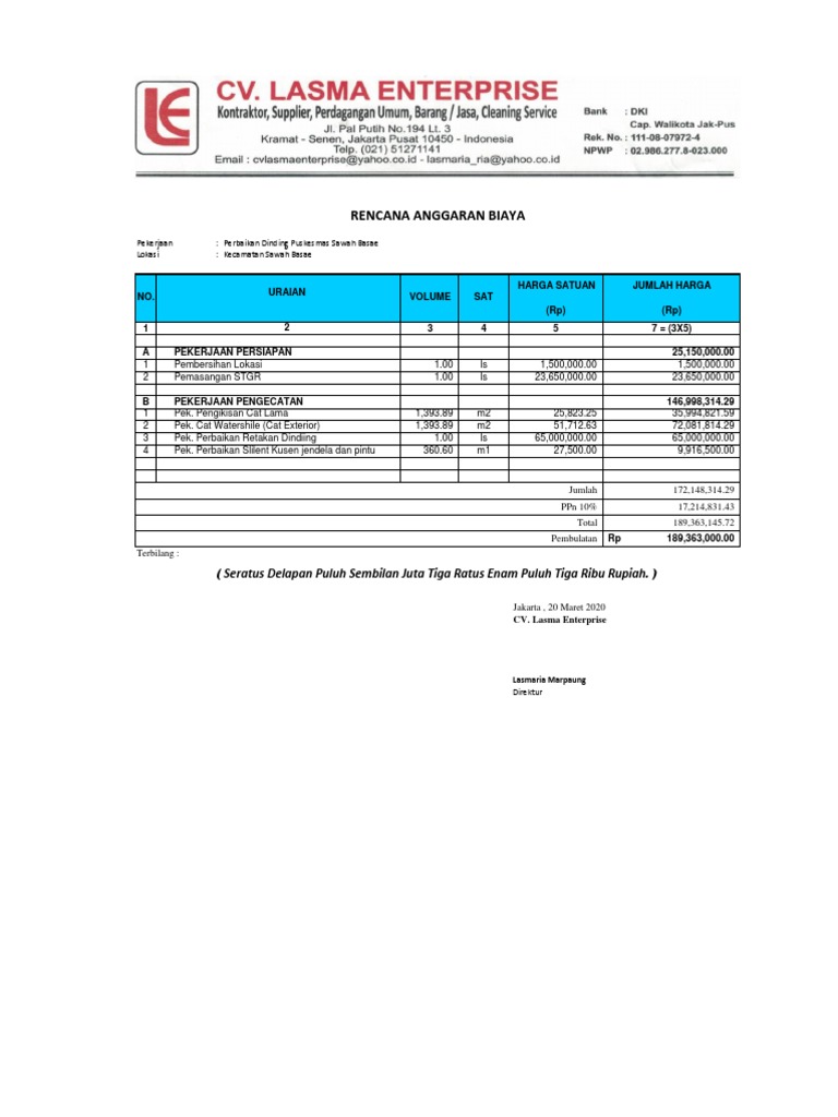 BOQ Perbaikan Cat | PDF