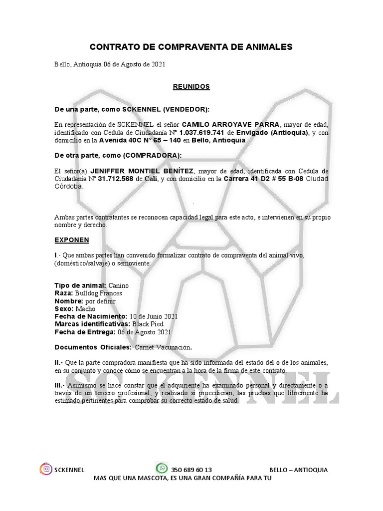 Contrato de Compraventa de Animales - Black Pied | PDF | Derecho empresarial | Derecho privado