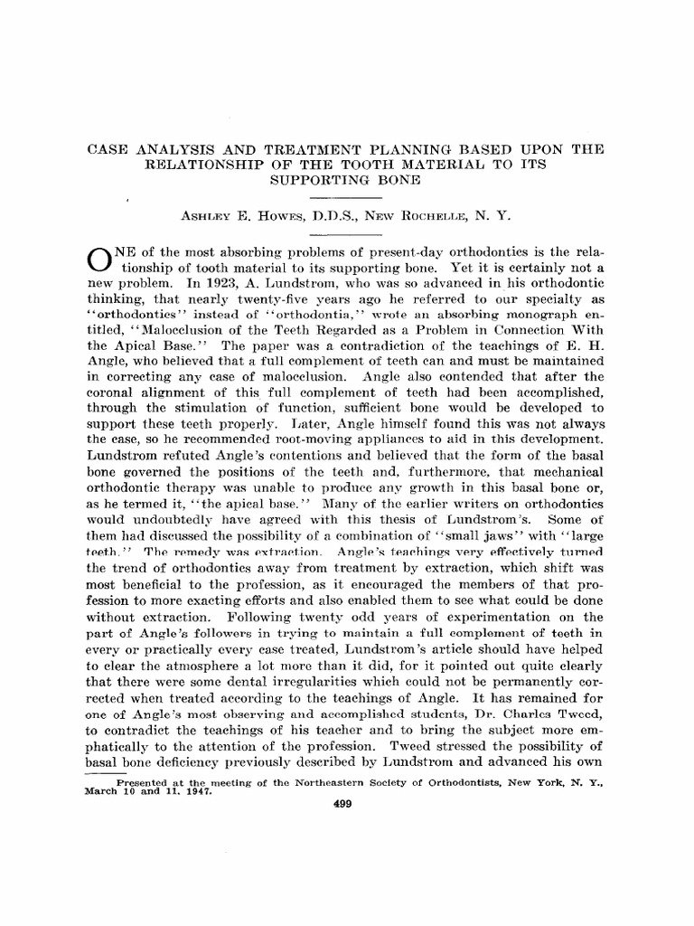 1947 Howes CASE ANALYSIS AND TREATMENT PLANNING BASED UPON THE ...