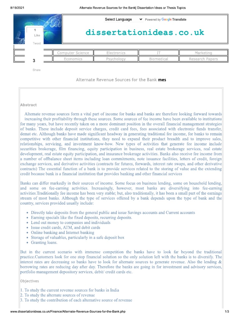 Alternate Revenue Sources of Bank | PDF