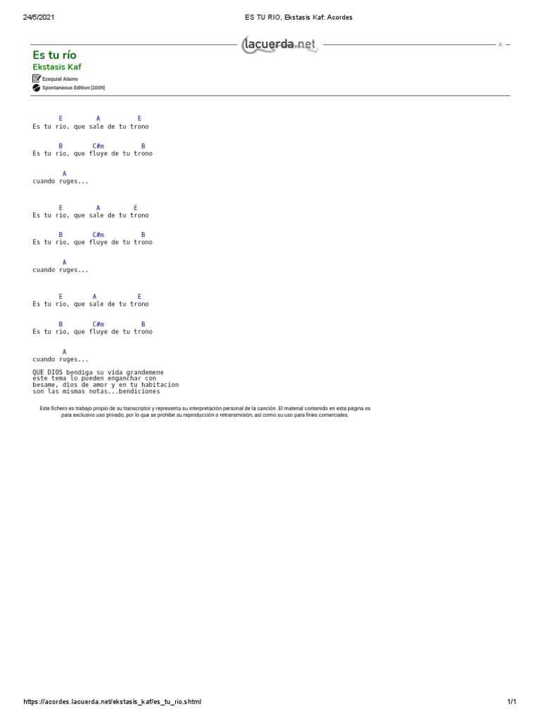 ES TU RIO, Ekstasis Kaf - Acordes | PDF | Poesía