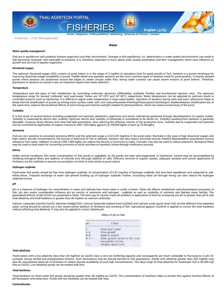Water Quality For Fish | PDF | Ph | Alkalinity