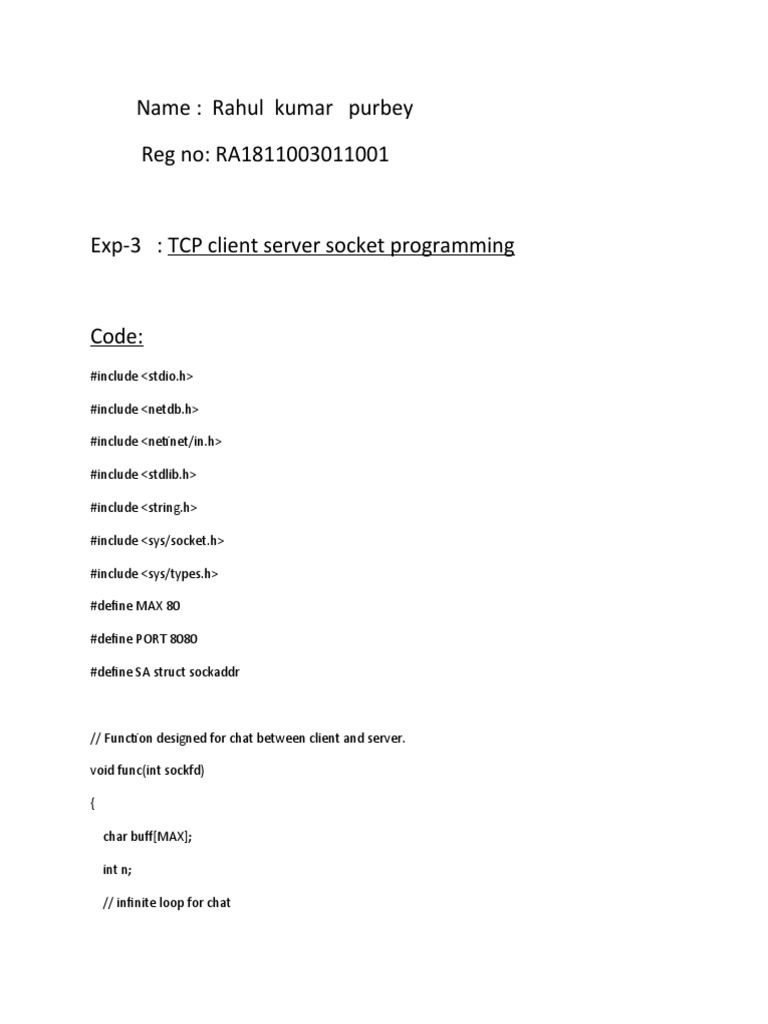Tcp Client Server Program Demonstrating Chat Functionality Between A Client And Server Using 