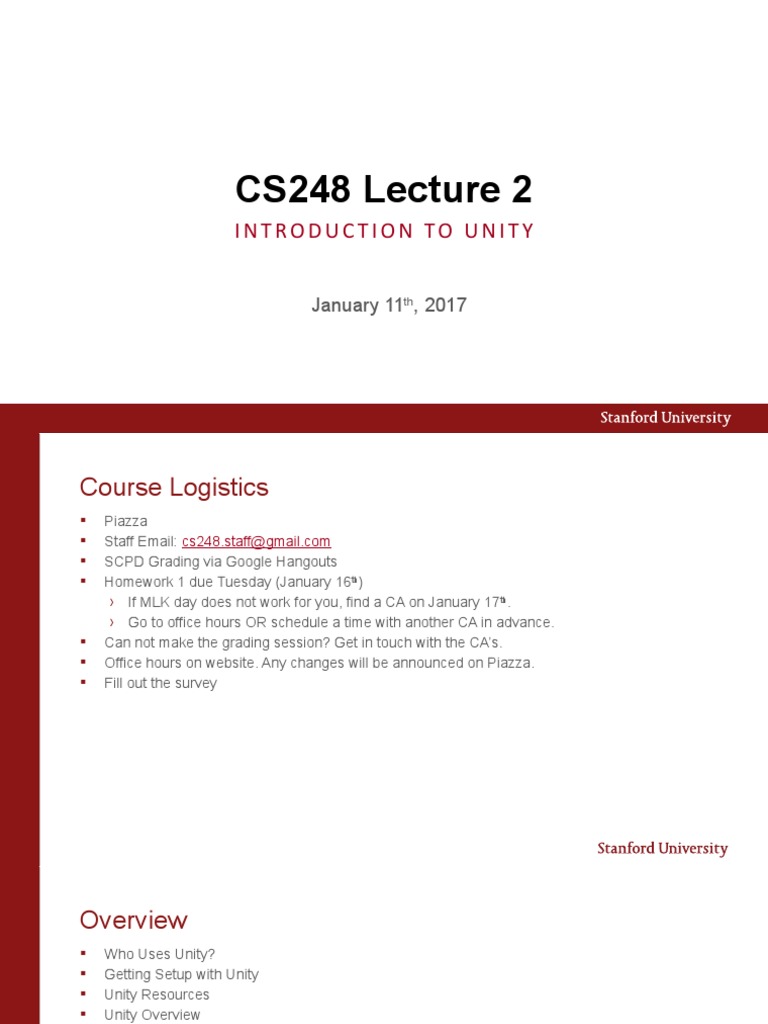 CS248 Lecture 2: Introduction To Unity | PDF | Texture Mapping | Shader