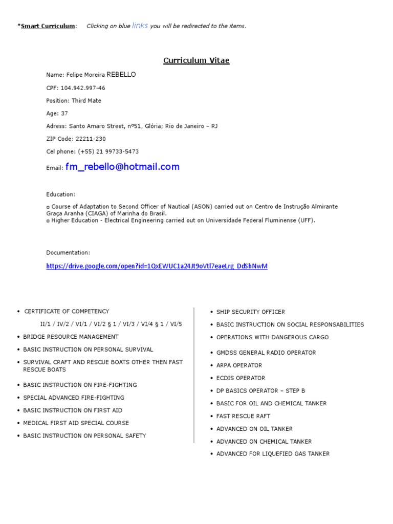 Curriculum Vitae - 3mate Rebello | PDF | Water Transport | Shipping