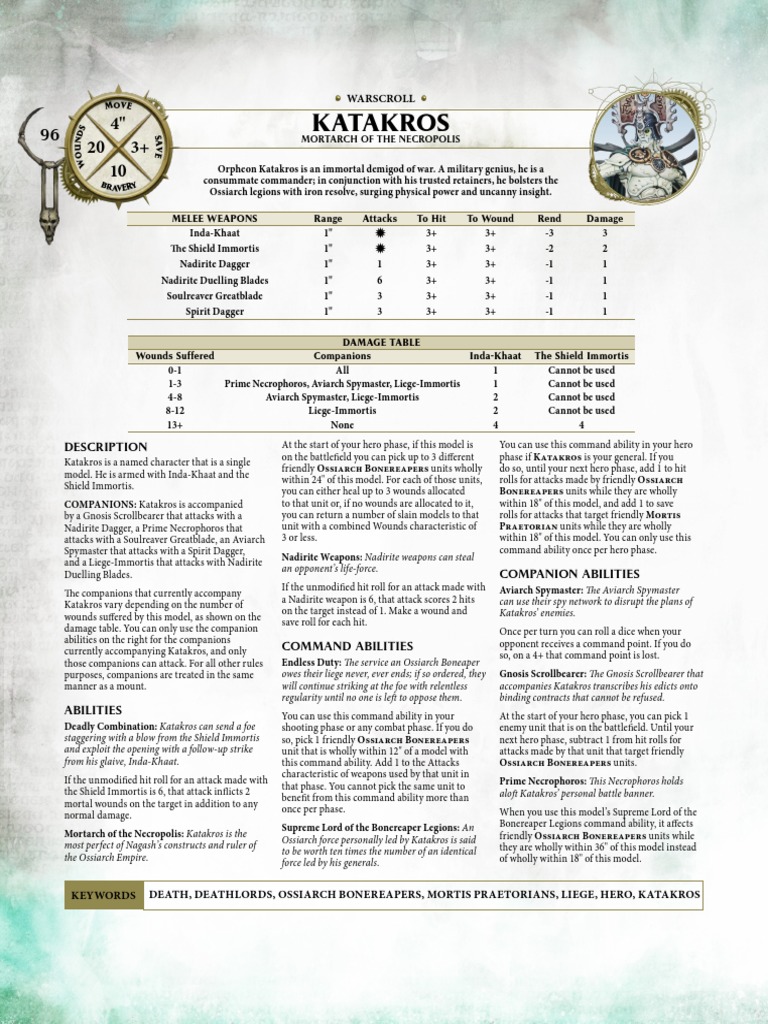Aos Warscroll Katakros Mortarch of The Necropolis en | PDF