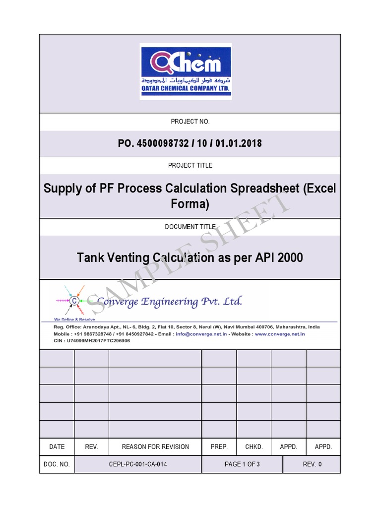 Tank Venting Calculation Spreadsheet as per API 2000 | PDF | Gases
