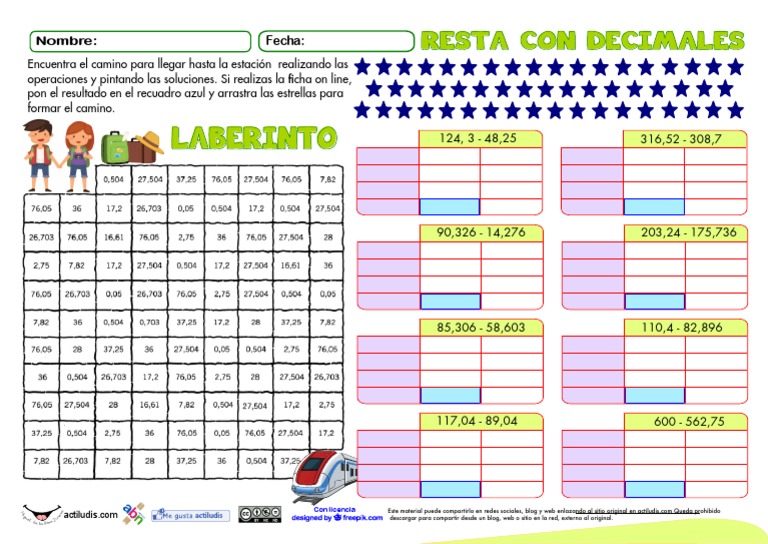 Restas Con Decimales Laberinto 04 | PDF