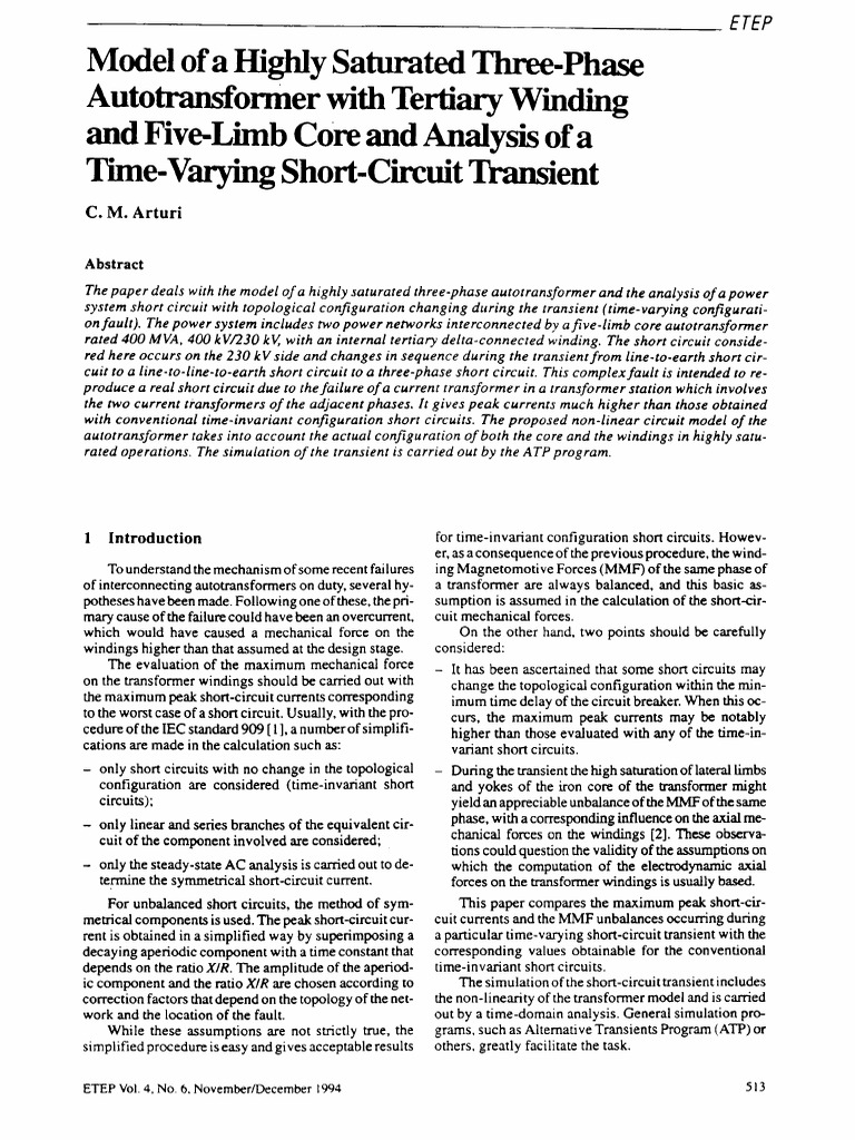 Model of A Highly Saturated Three-Phase Autotransformer With Tertiary ...