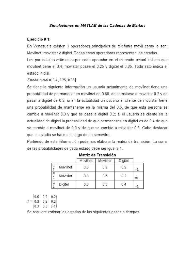 Simulaciones en MATLAB de Las Cadenas de Markov | PDF | Cadena Markov ...
