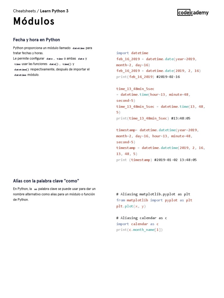Learn Python 3 - Modules Cheatsheet - Codecademy | PDF | Probability ... Learn Python 3 - Modules Cheatsheet - Codecademy | PDF | Probability ...