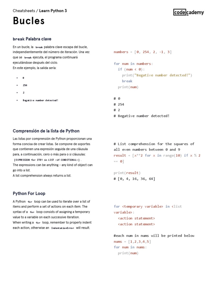 Learn Python 3 Loops Cheatsheet Codecademy Pdf Control Flow Computing