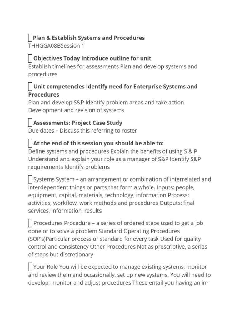 Plan & Establish Systems and Procedures | PDF | System | Cognition