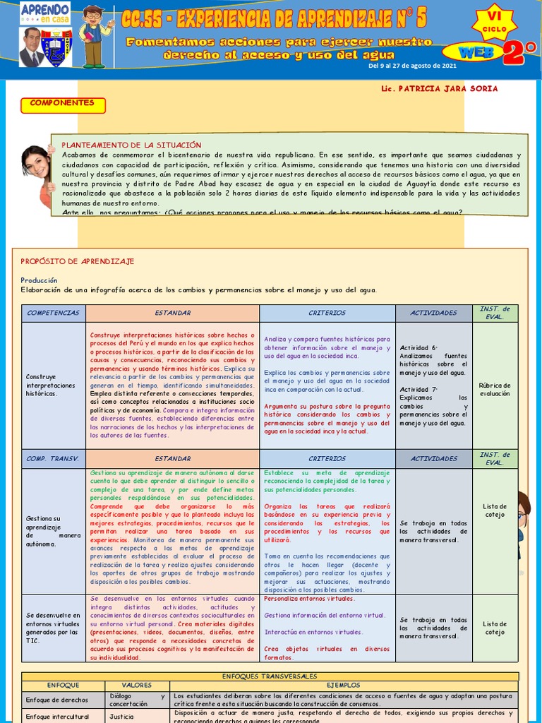 5ta. EdA - VI Ciclo CCSS - 2° (Semana 1) | PDF | Aprendizaje | Evaluación