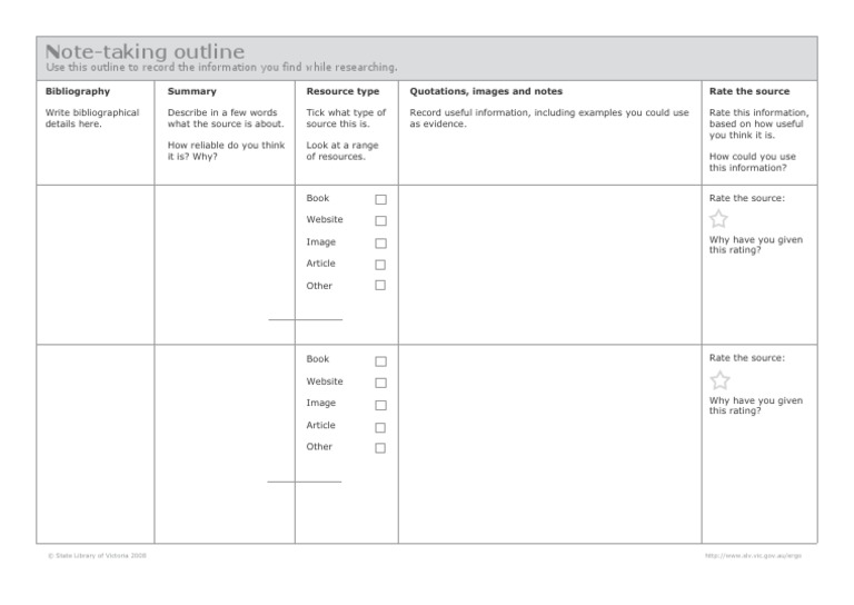 Note Taking Outline | PDF | Bibliography | Book Arts