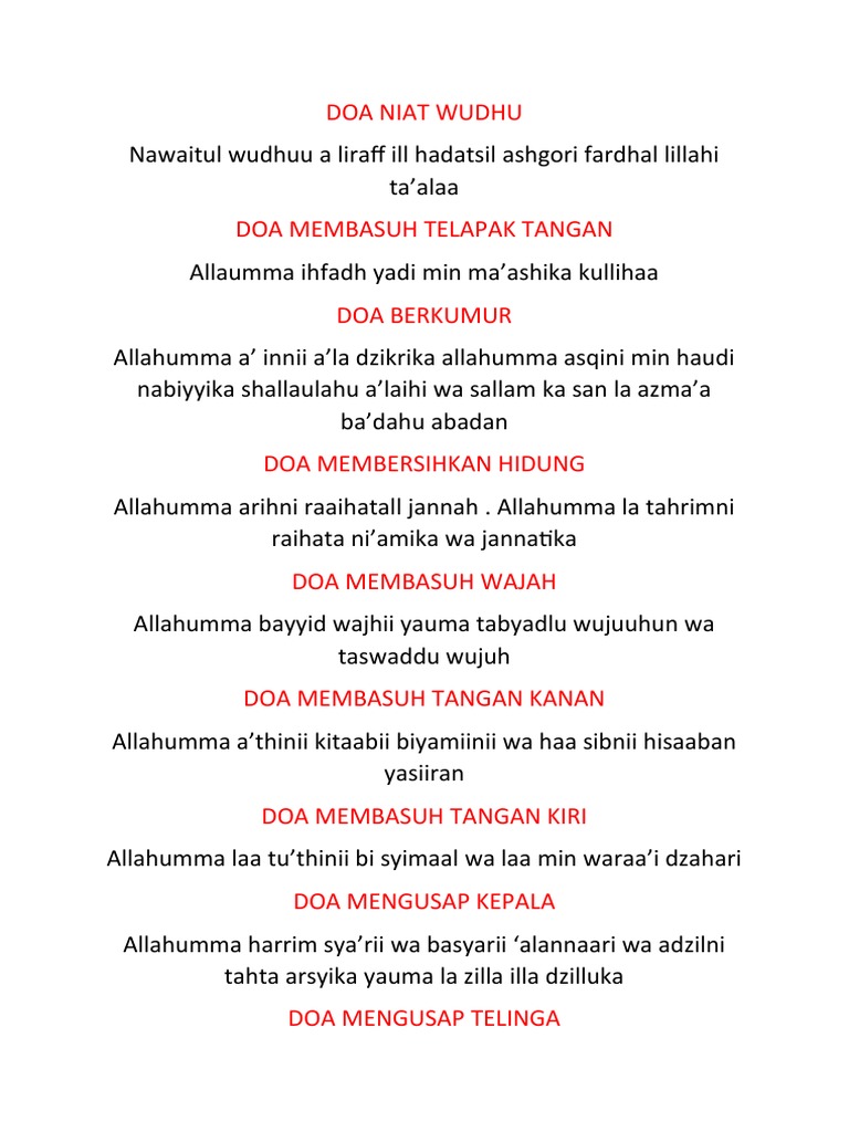 Doa Niat Wudhu | PDF | Wellness