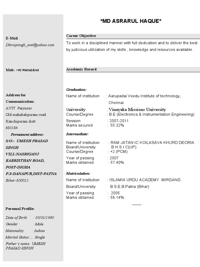 DHIRAJ KUMAR Resume Original | PDF | Cognition