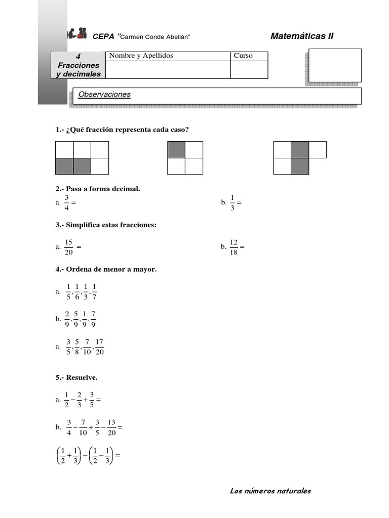 Examen Fracciones y Decimales I | PDF