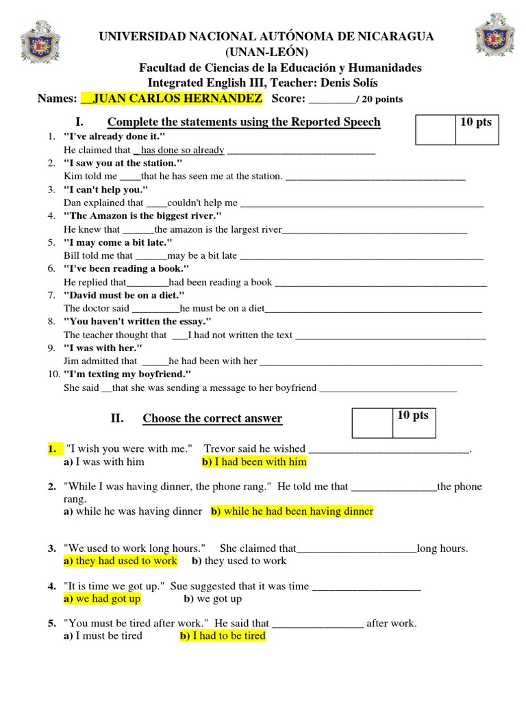 Reported Speech Practice Exercises | PDF