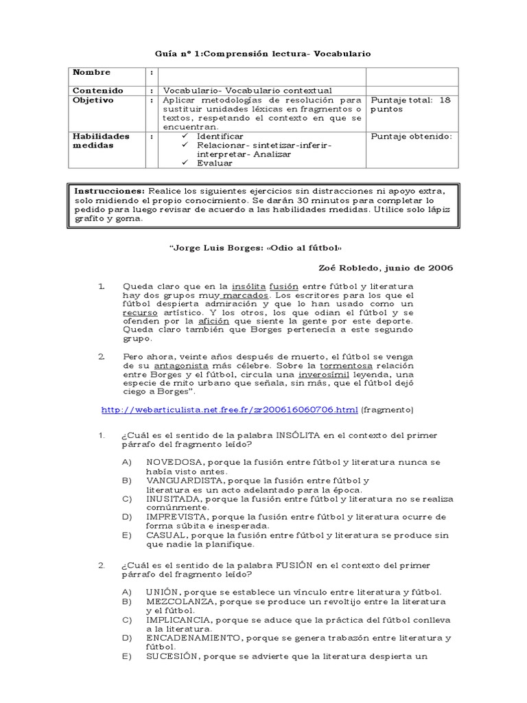 Vocabulario y Comprensión de Lectura | PDF | Diccionario | Palabra